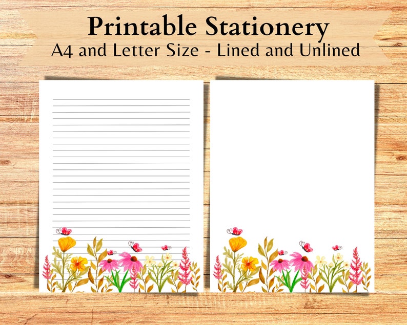 Floral Lined Paper, Floral Blank Paper, Digital Download Writing Paper ...