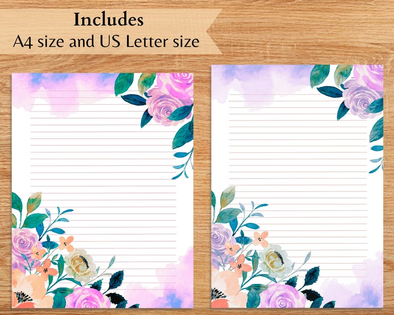 Floral Lined Paper, Floral Blank Paper, Printable Rose Bouquet ...