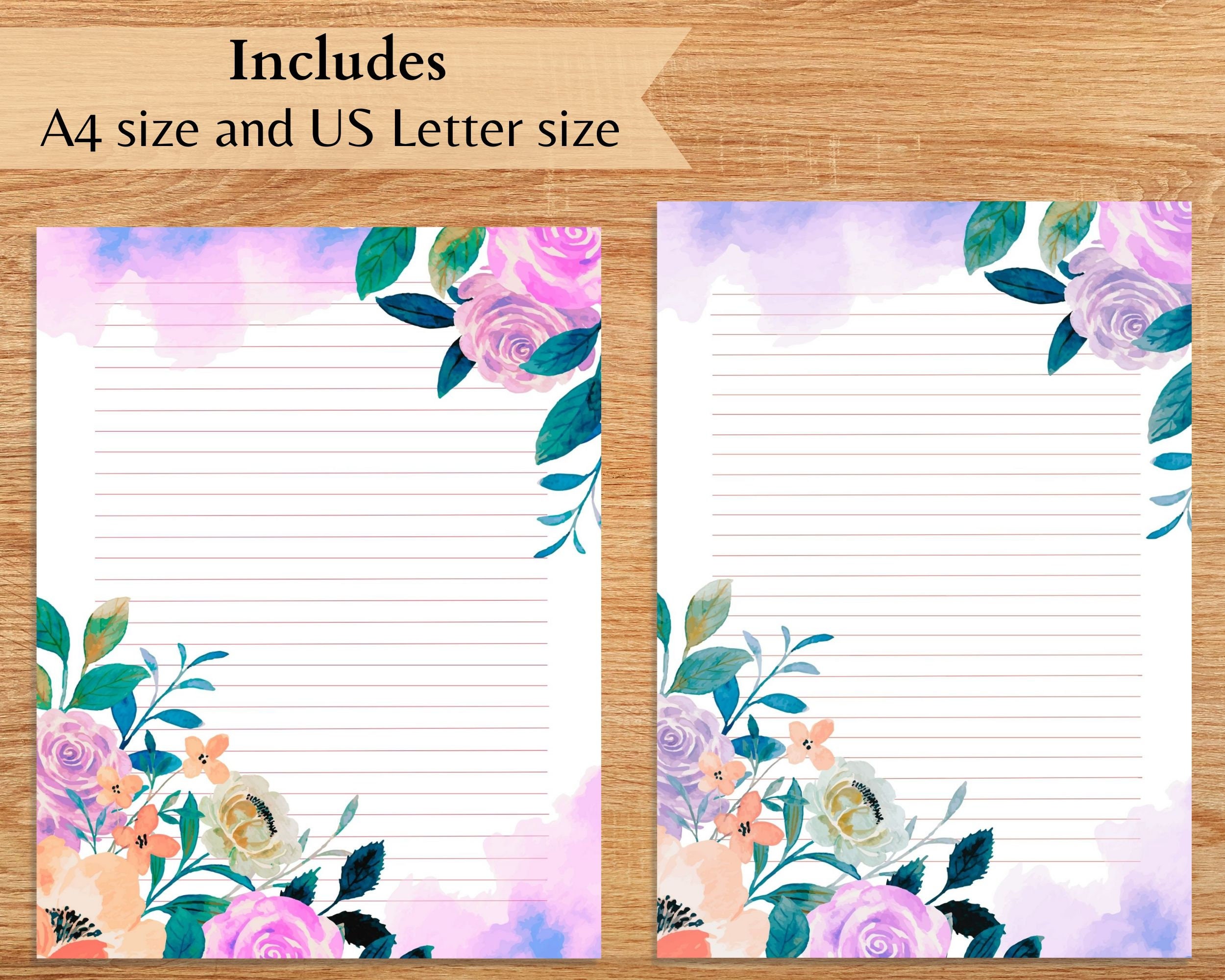 Floral Lined Paper, Floral Blank Paper, Printable Rose Bouquet ...