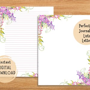 Floral Lined Paper, Floral Blank Paper, Printable Wisteria Stationery ...