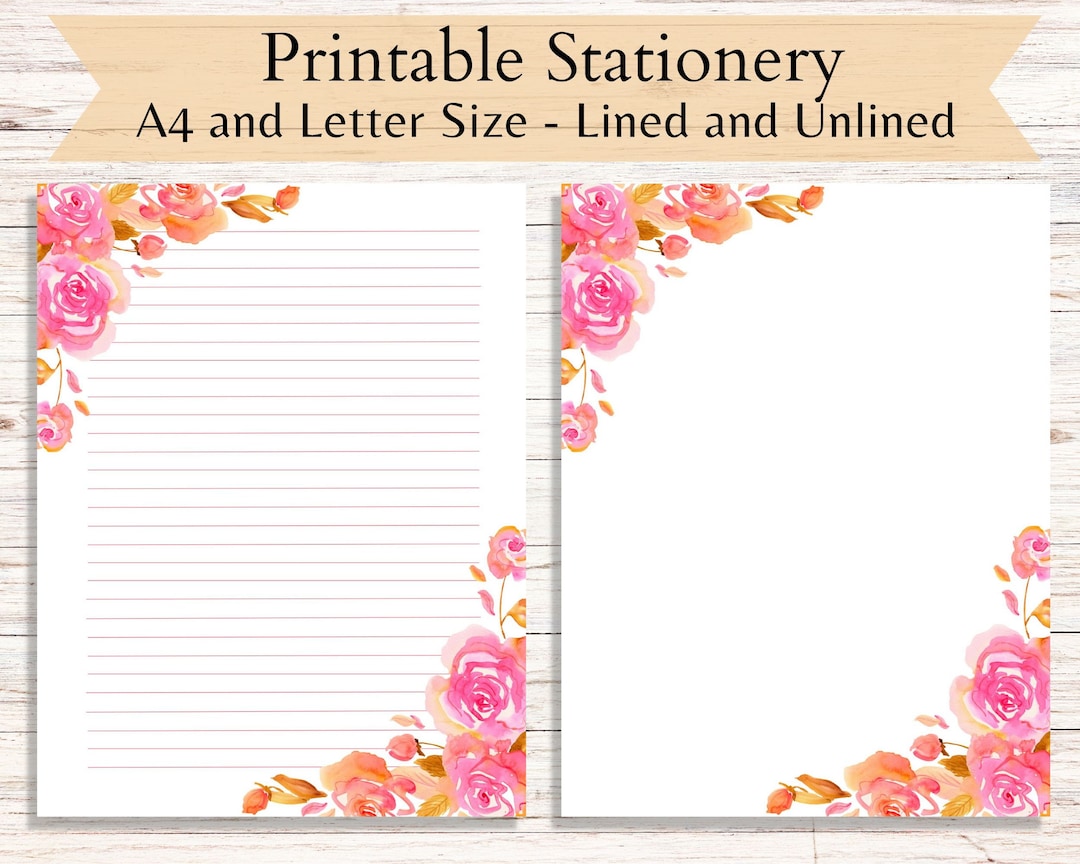 Floral Lined Paper Floral Unlined Paper Printable Writing - Etsy