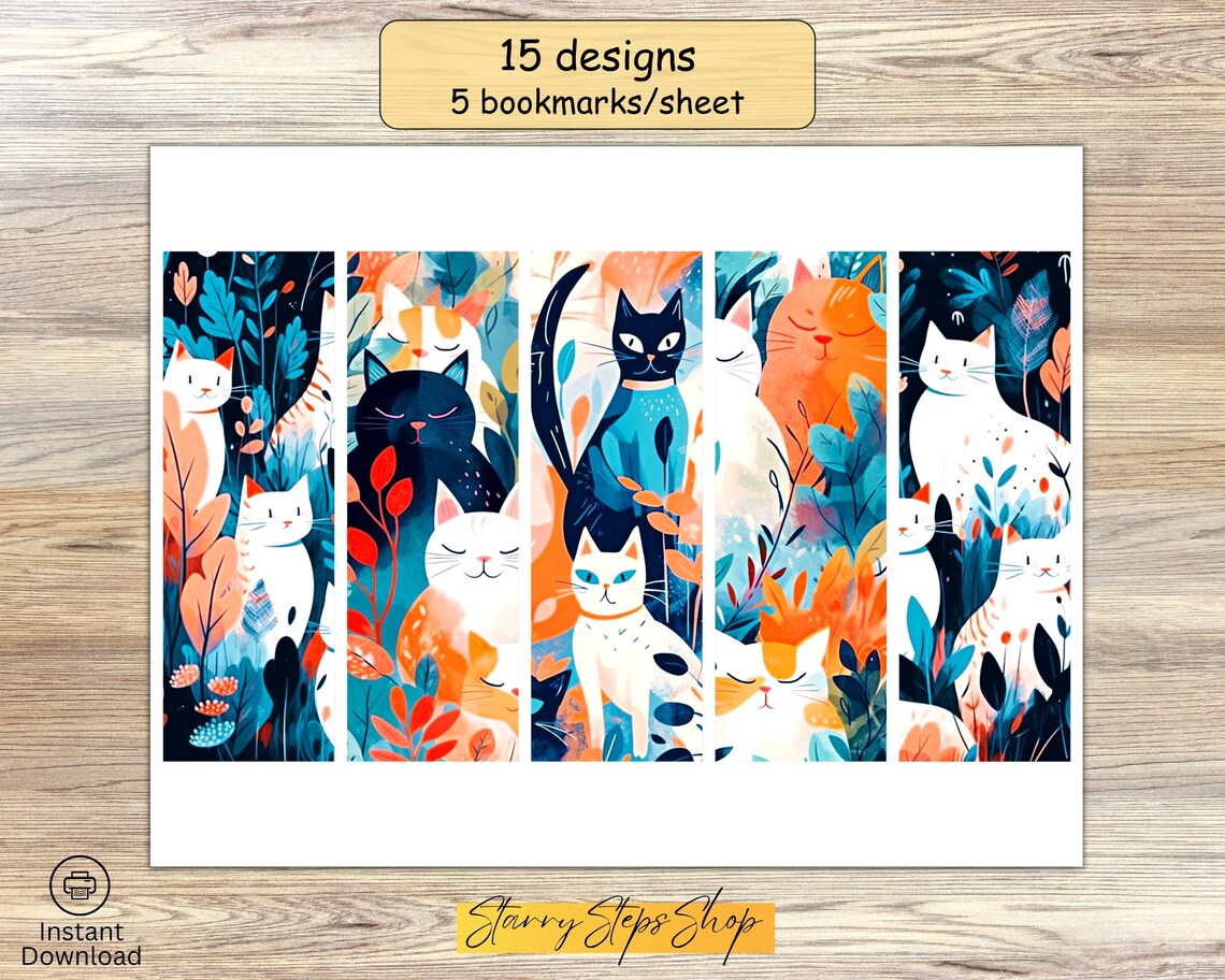 Whimsical Cats Printable Bookmarks, Cats Bookmark Set, Cats Printable ...