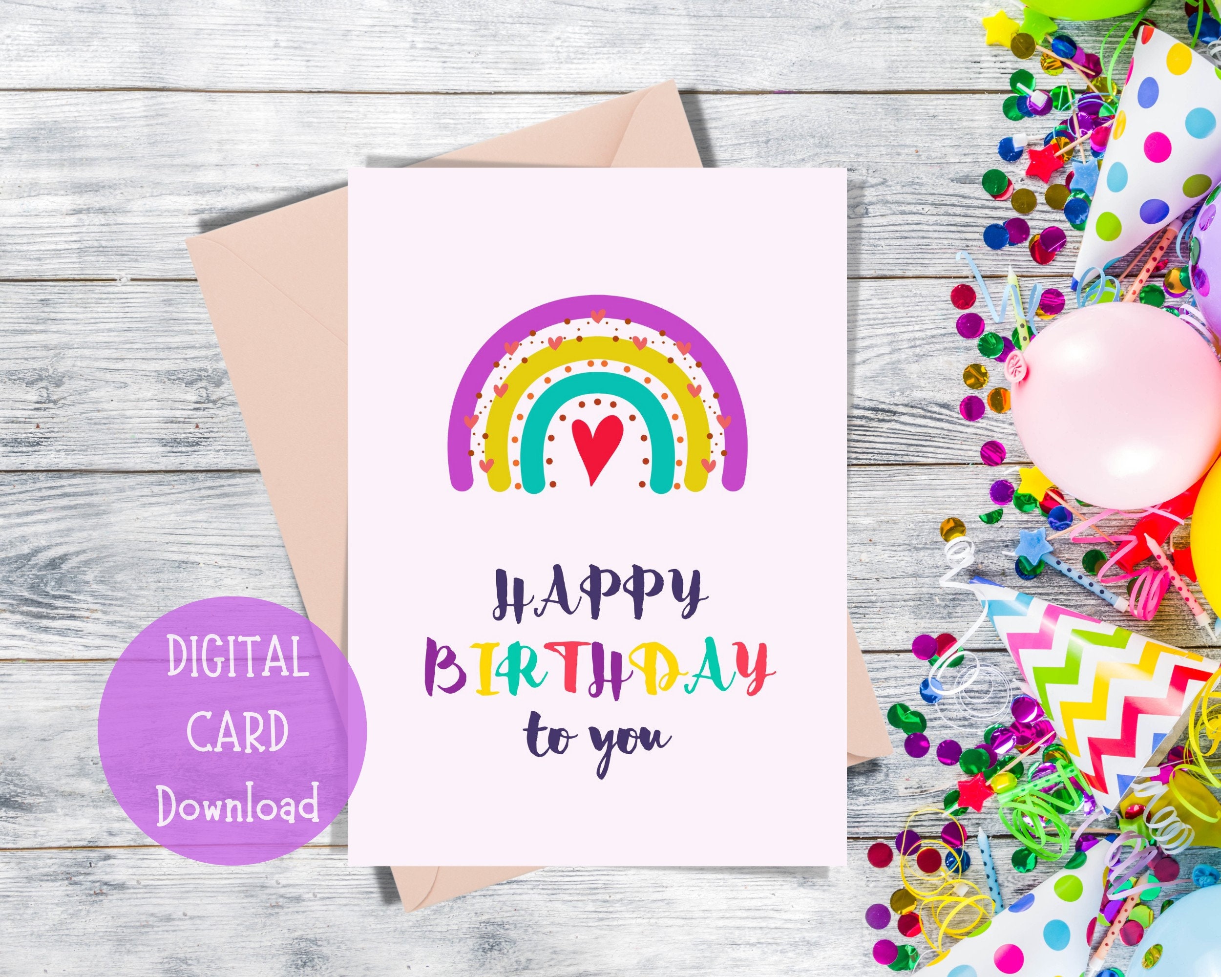 Rainbow Heart Printable Birthday Card (digital Download) - Etsy