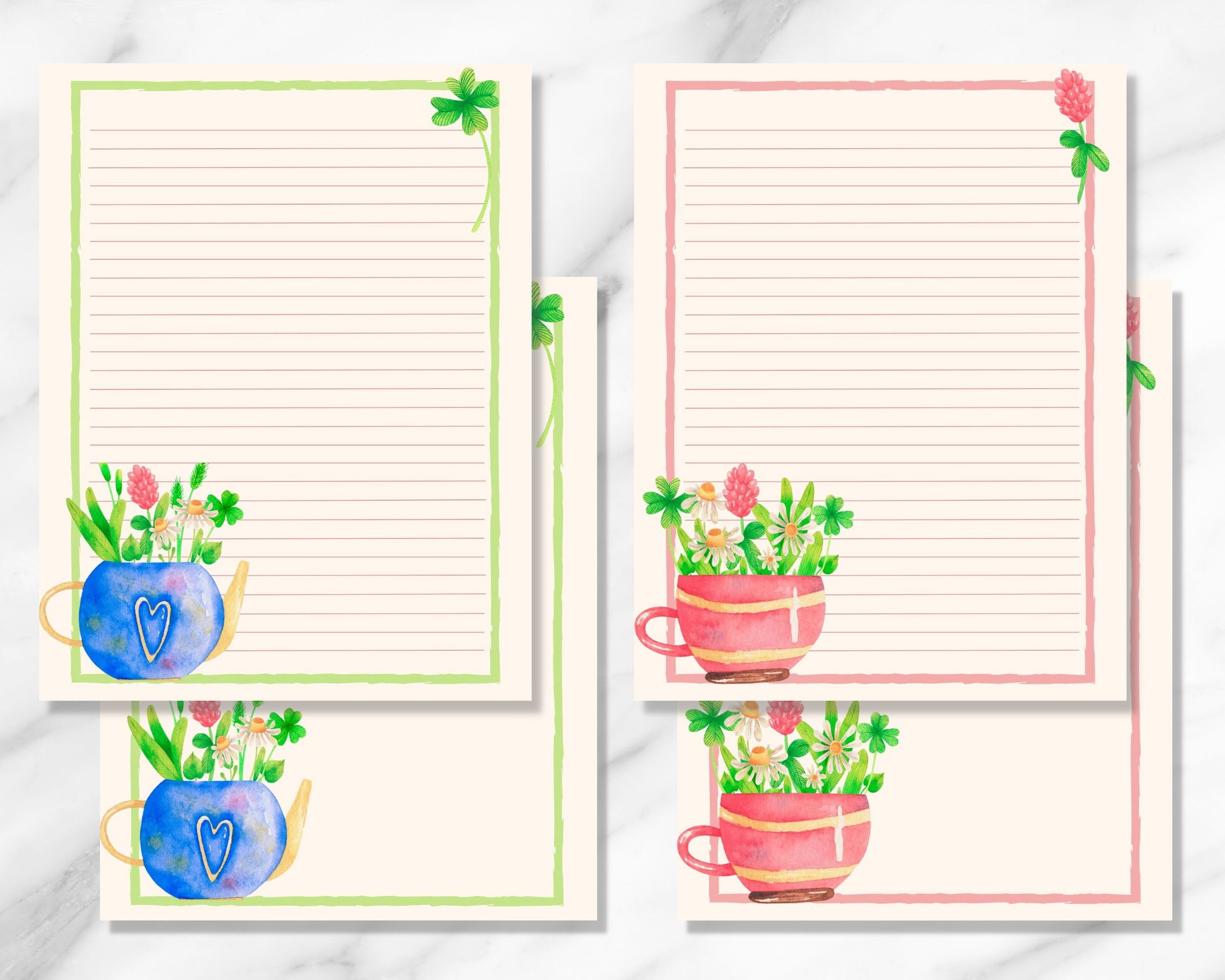Flower Garden Printable Stationery Set Lined Printable Paper - Etsy