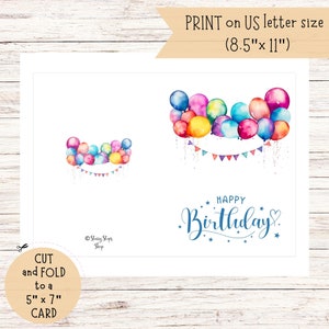 Printable Balloon Birthday Card Set (digital Download) - Etsy