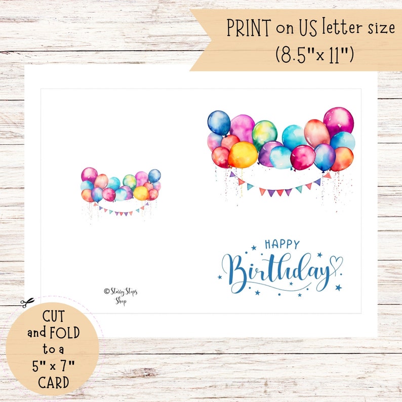 Printable Balloon Birthday Card Set (digital Download) - Etsy