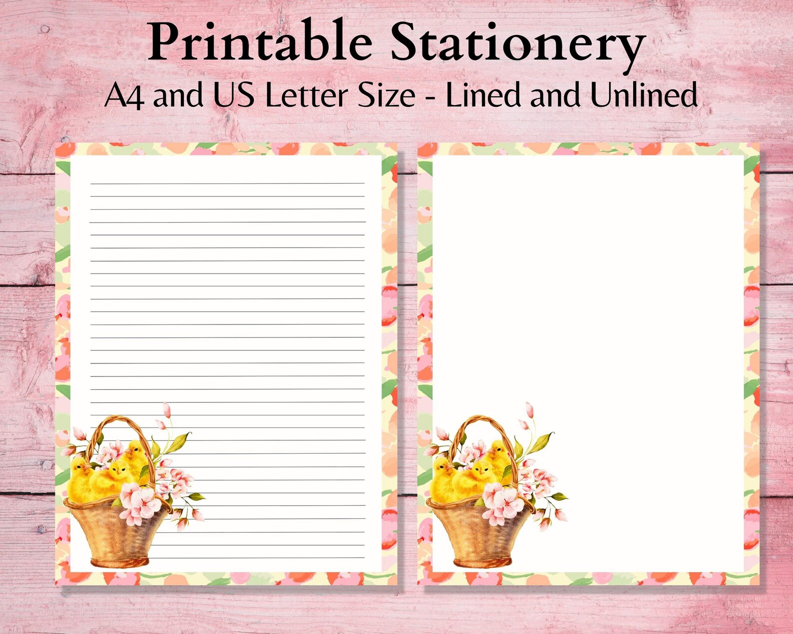 Printable Spring Stationery, Lined Printable Paper, Blank Paper ...