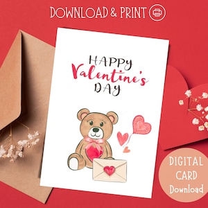 Happy Valentine's Day Printable Card Happy Valentine's Day Digital ...