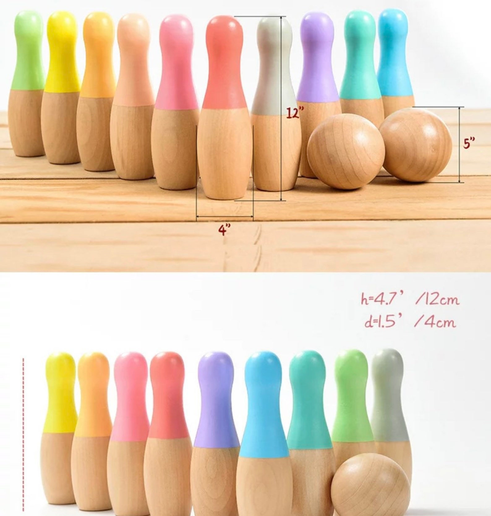 Personalized Wooden Bowling Set | 12pcs Wooden Bowling Pins ...