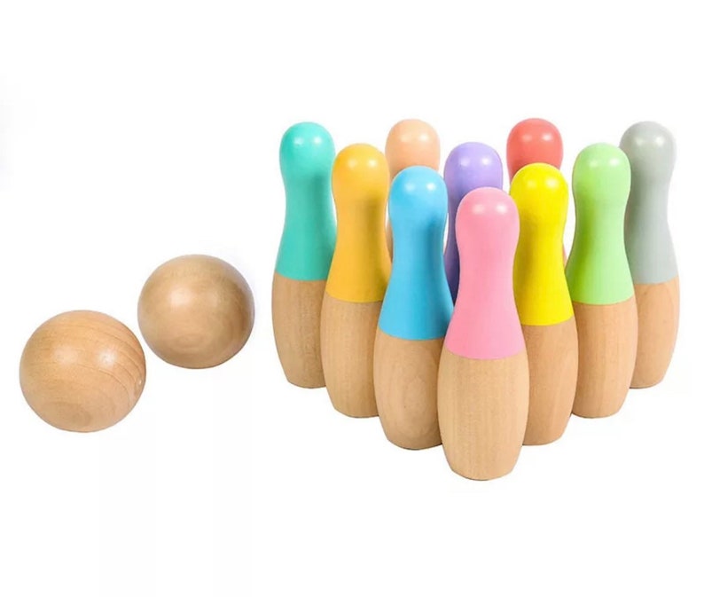 Personalized Wooden Bowling Set | 12pcs Wooden Bowling Pins ...