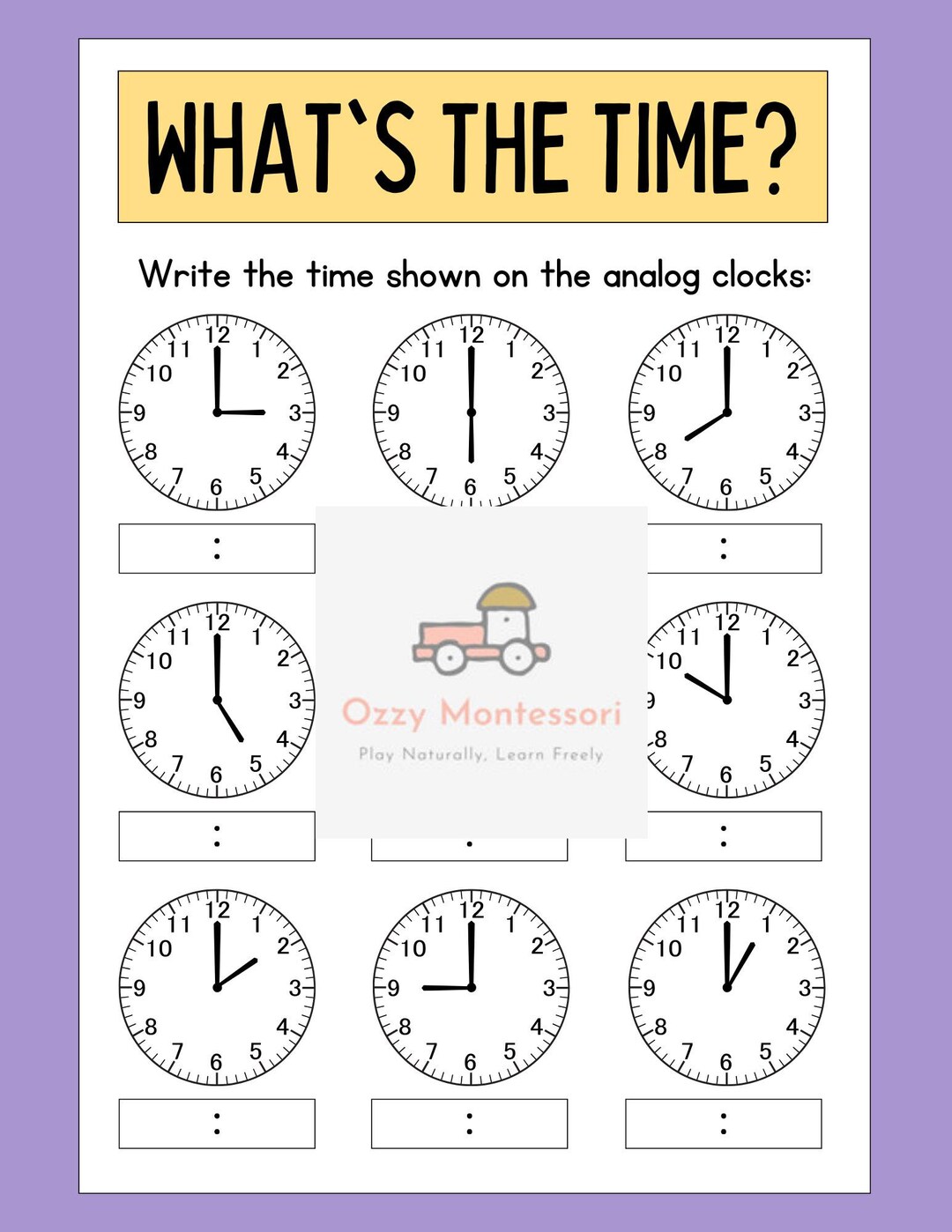What's the Time? Mathematics Worksheet - DIGITAL - PRINTABLE - Etsy