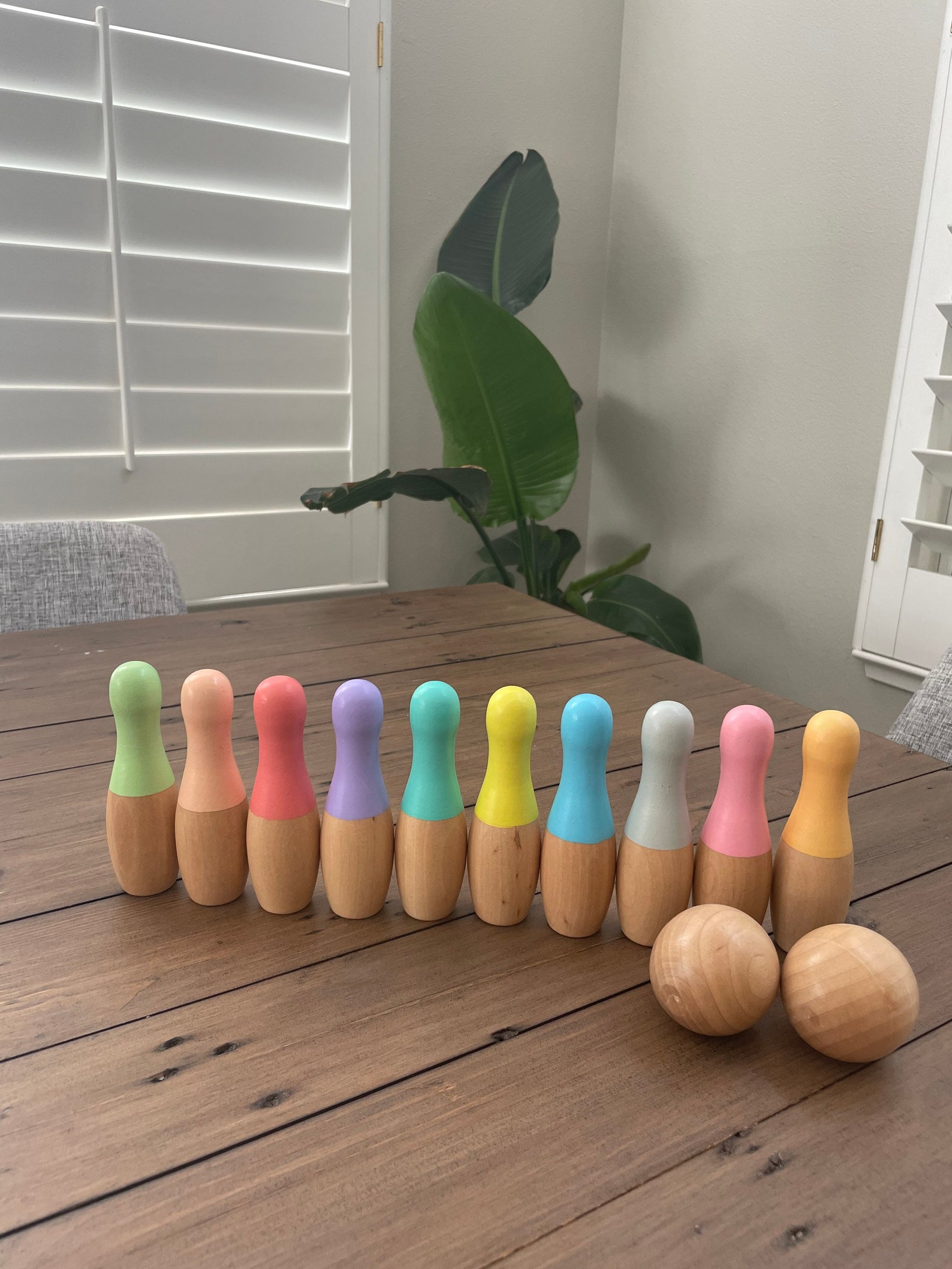 Personalized Wooden Bowling Set 12pcs Wooden Bowling Pins - Etsy