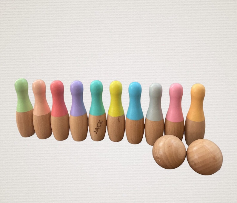 Personalized Wooden Bowling Set | 12pcs Wooden Bowling Pins ...
