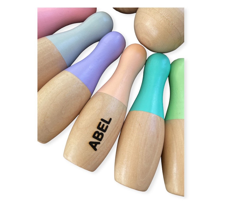 Personalized Wooden Bowling Set | 12pcs Wooden Bowling Pins ...