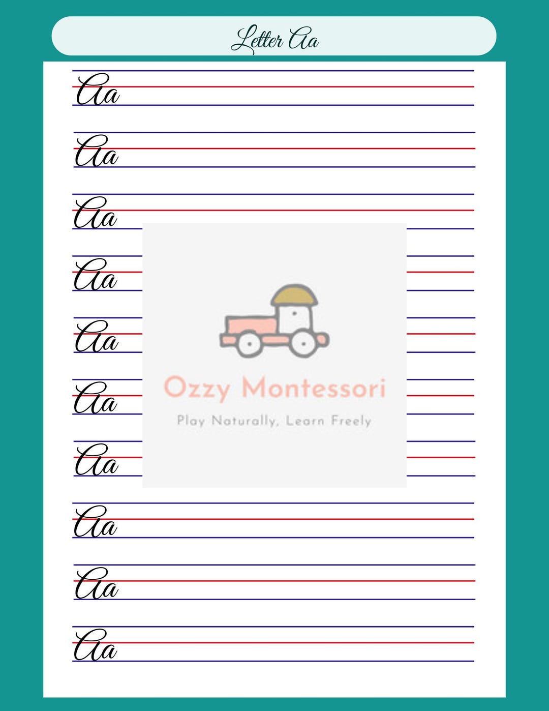 Cursive Writing Alphabet Worksheet in Blue Green White Style - DIGITAL ...
