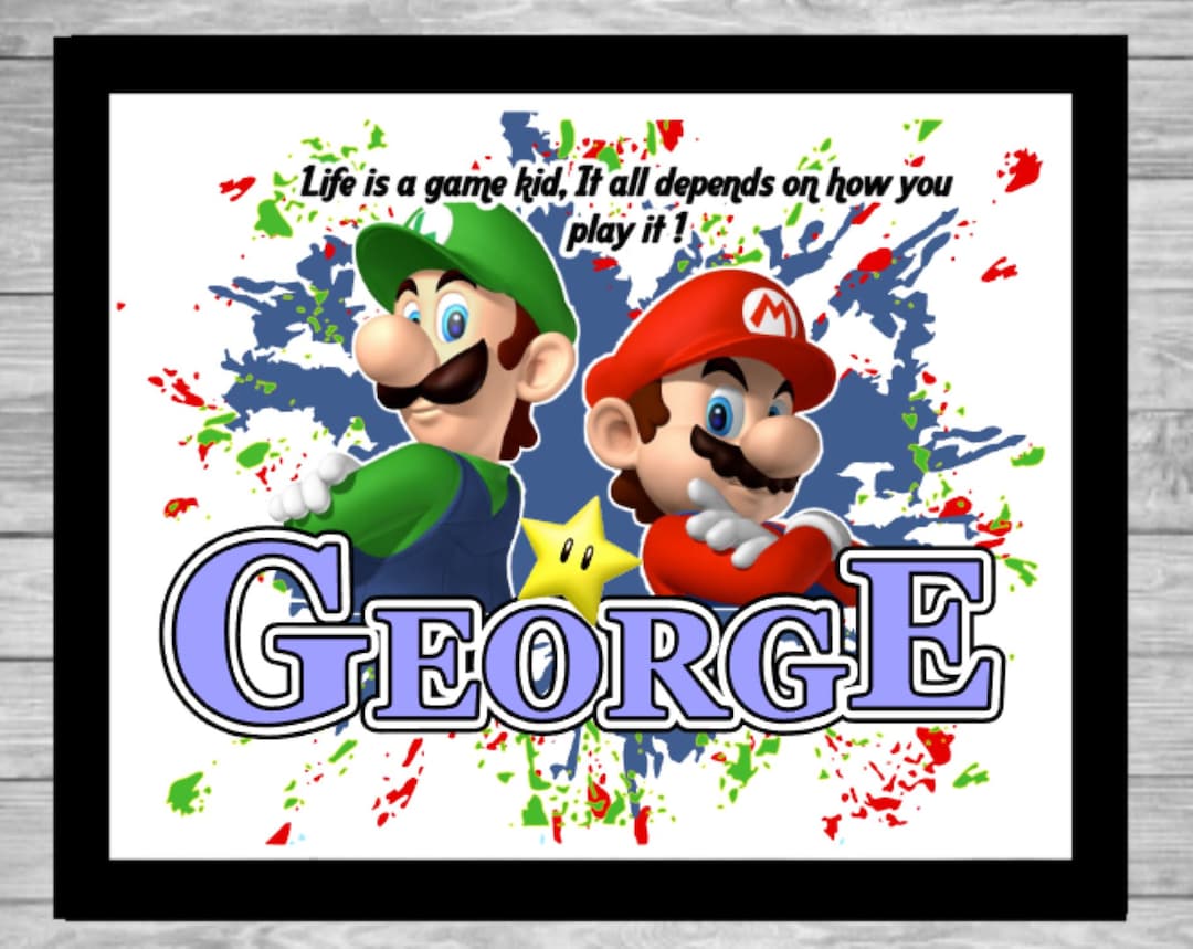 Personalised Mario Splat Name Word Art Gift Birthday Christmas Print ...