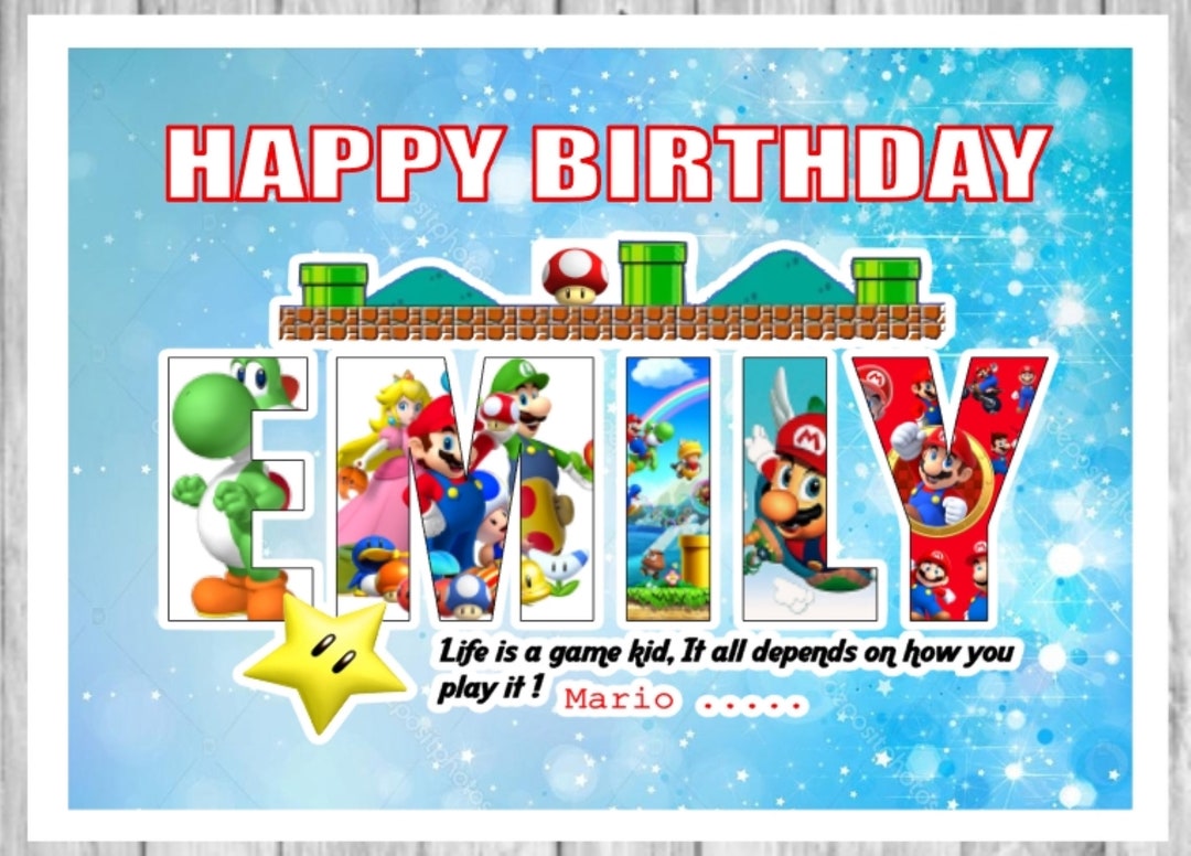 Personalised Handmade Mario Word Art Birthday Card - Etsy UK