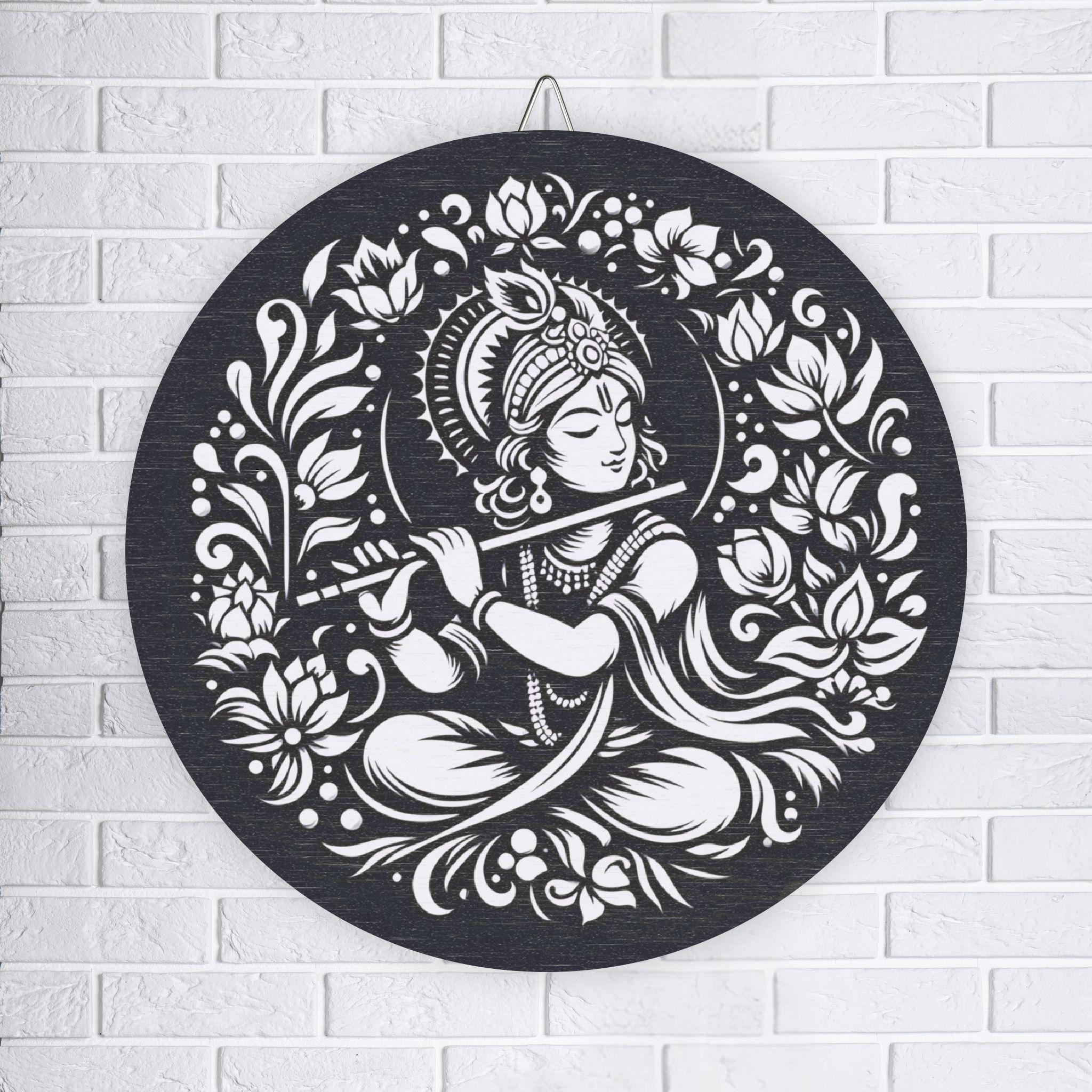 Modern Krishna Design Wall Hanging, Minimalistic Home Decor, Wood ...