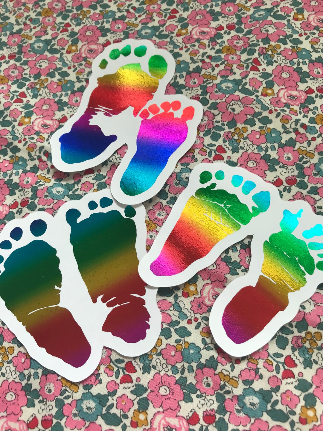 Personalised baby hand and foot print stickers, foiled in a range of ...