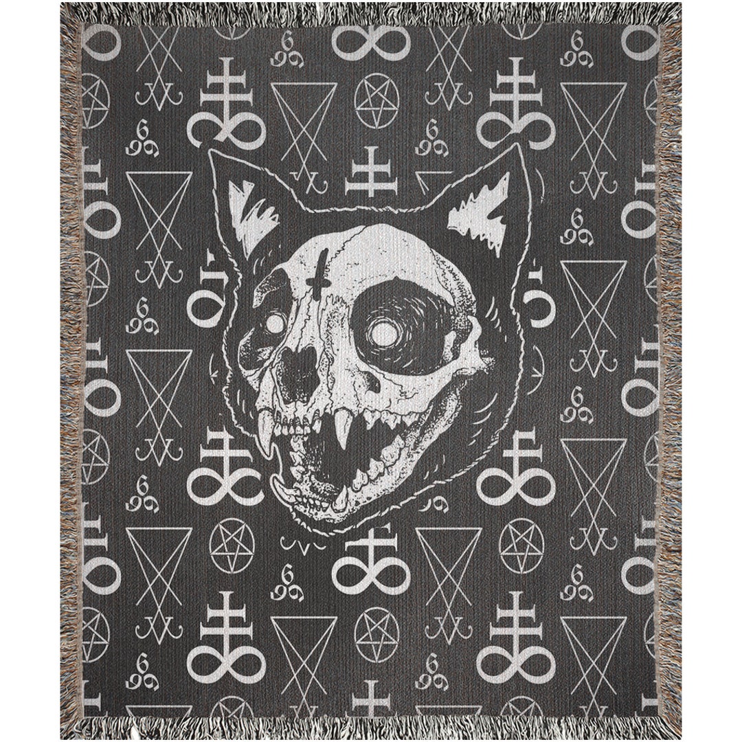 Satanic Black Cat Woven Blanket All Hail Satan Bedding for - Etsy