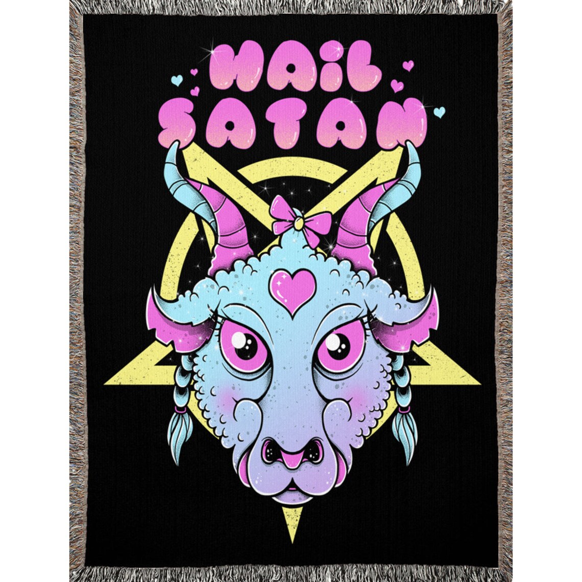 Hail Satan Blanket Cute Cartoon Baphomet Satanic Woven - Etsy