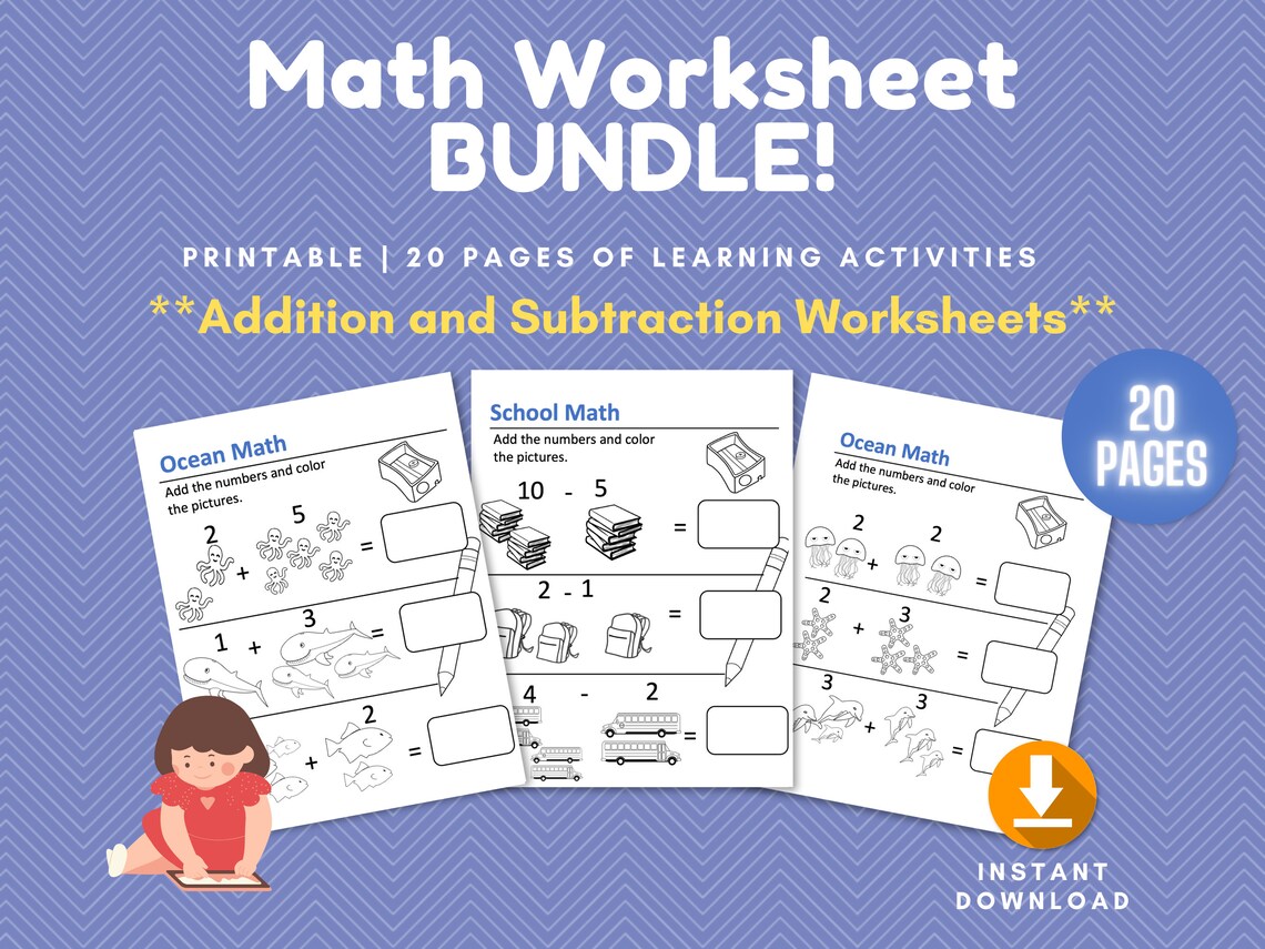 Math BUNDLE Printable Preschool Pre-k Kindergarten Worksheets Addition ...