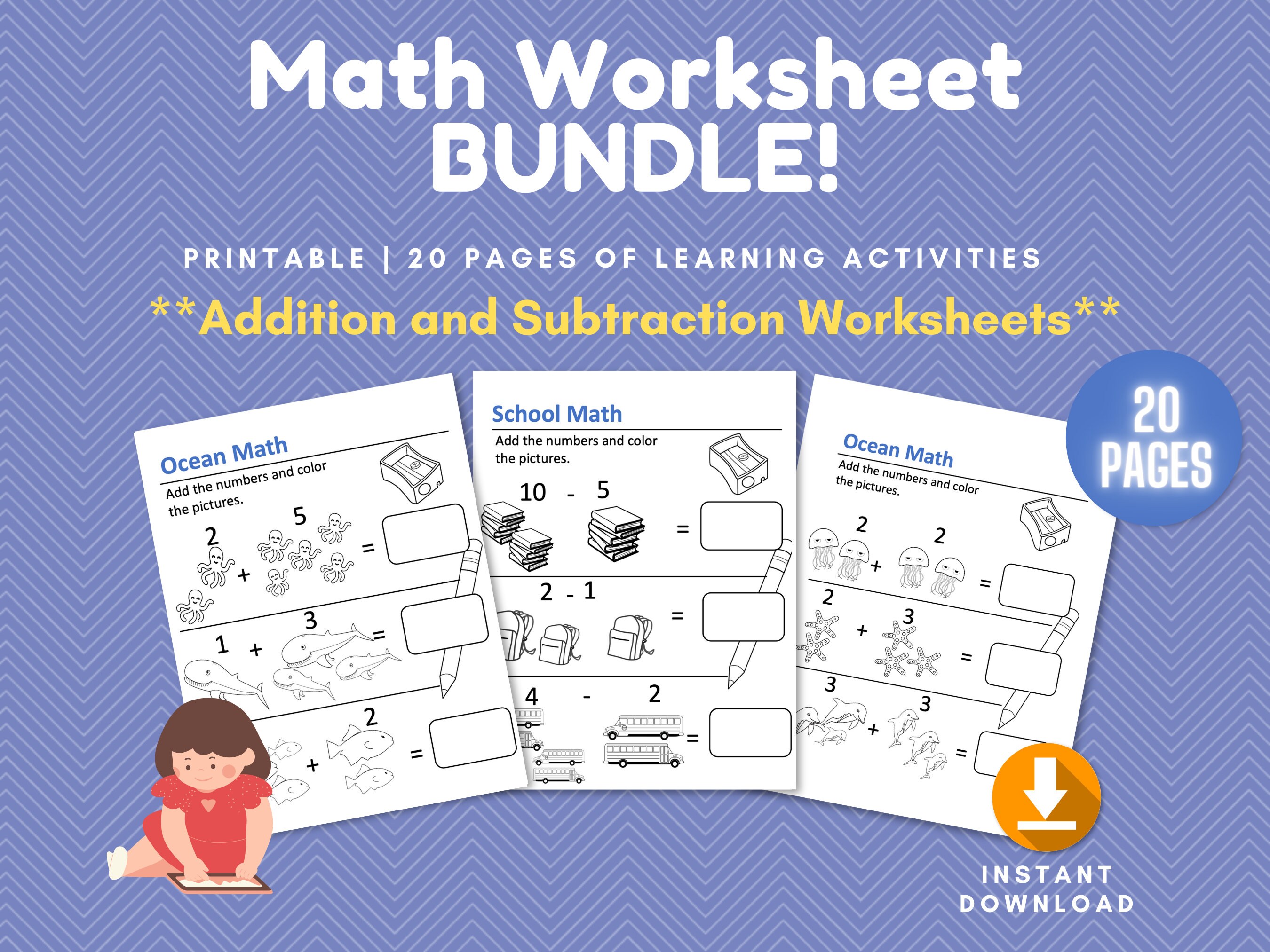 Math BUNDLE Printable Preschool Pre-k Kindergarten Worksheets Addition ...