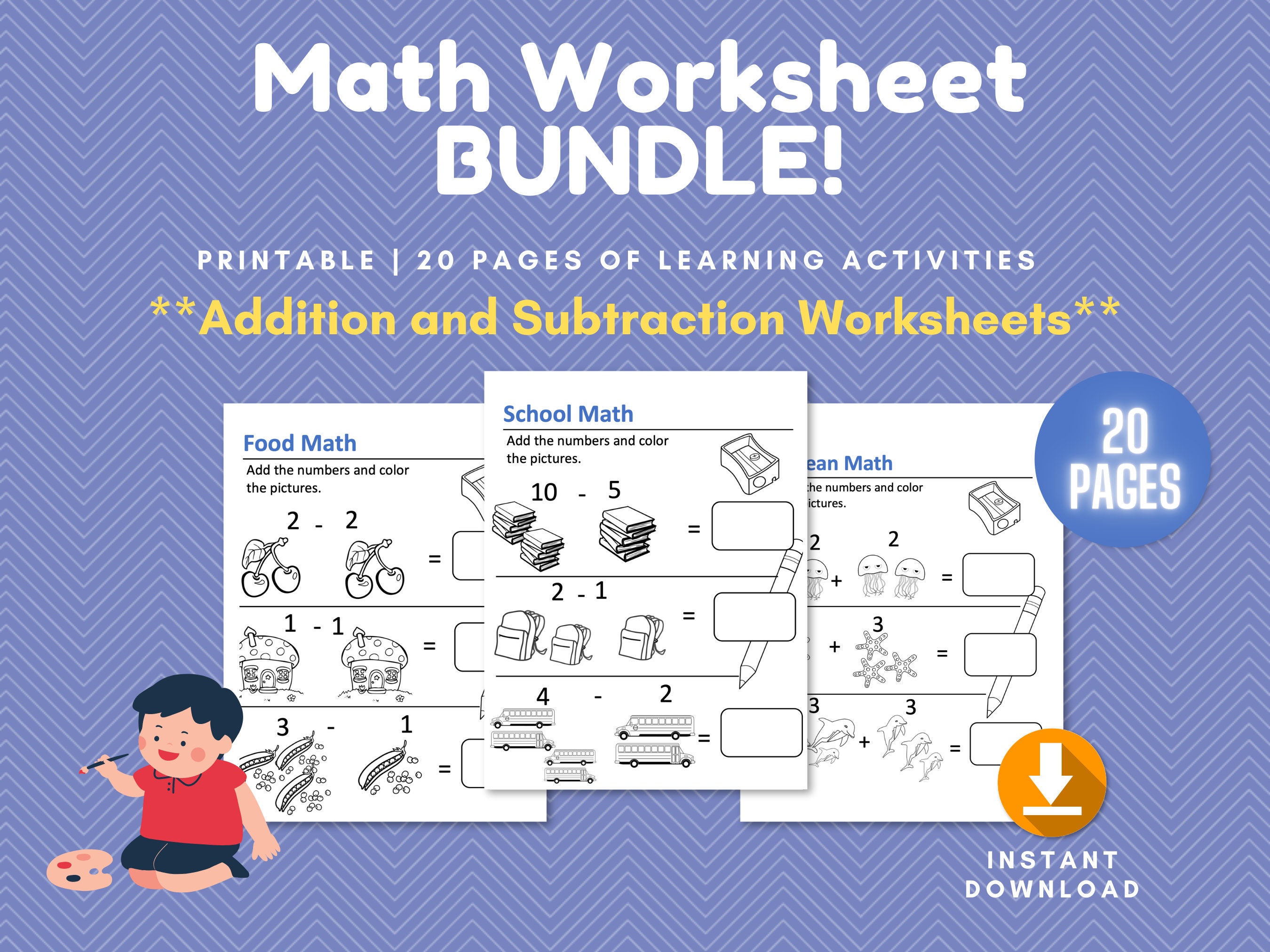 Math BUNDLE Printable Preschool Pre-k Kindergarten Worksheets Addition ...