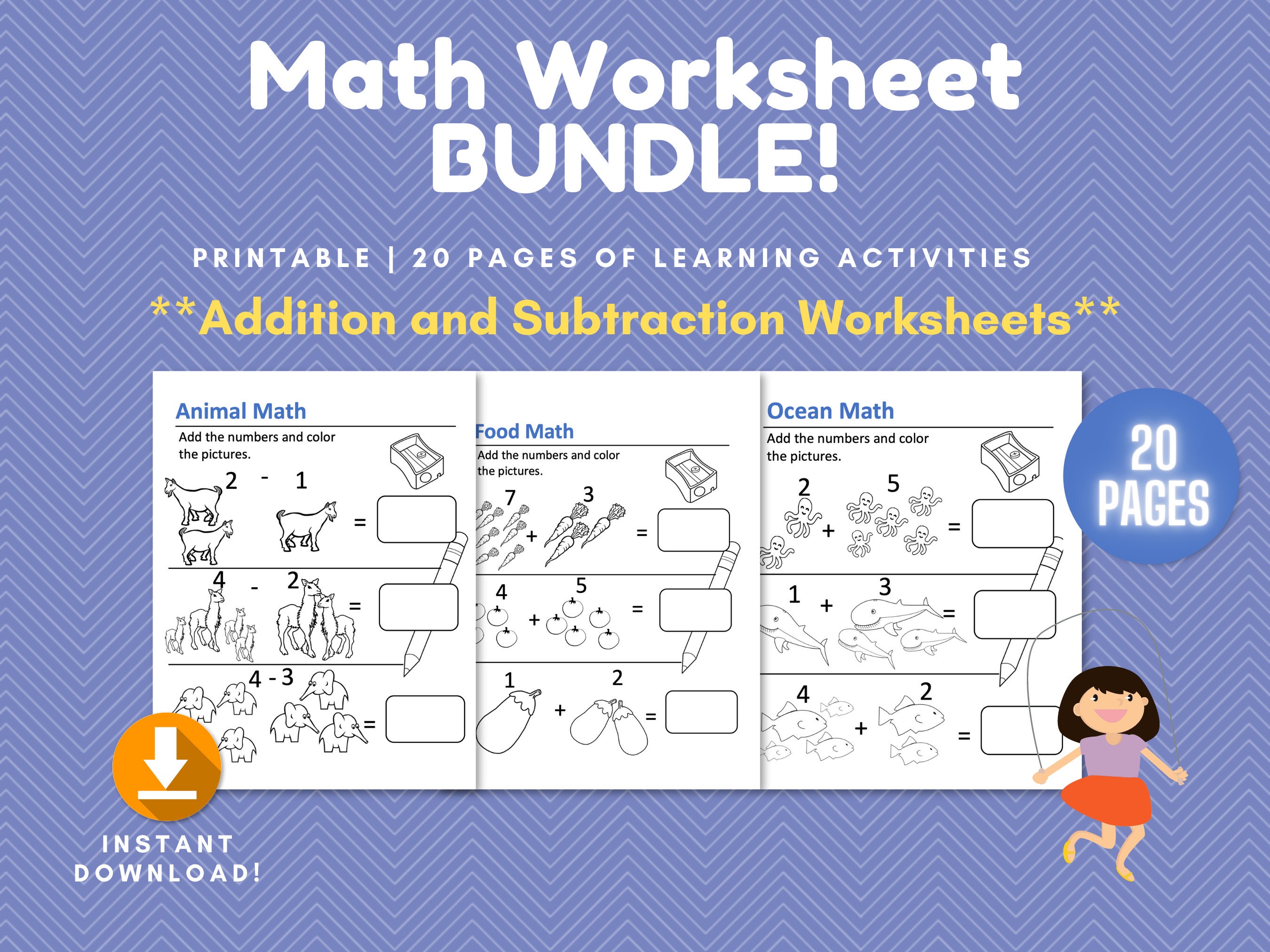 Math BUNDLE Printable Preschool Pre-k Kindergarten Worksheets Addition ...