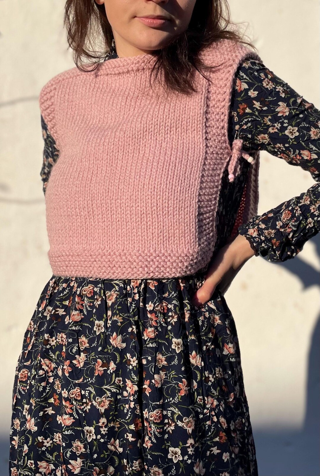 Knitted Light Pink Vest, Womens Easy Beginner, Knitted Sweater Vest ...