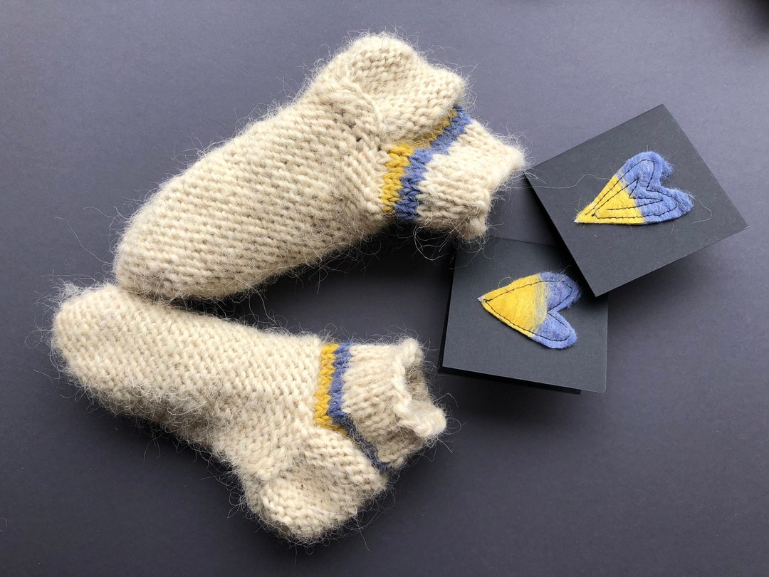 From Ukraine With Love, Beige Woolen Socks, Ukrainian Flag Print, Blue ...