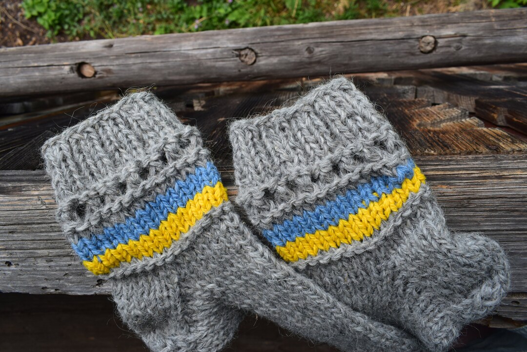 From Ukraine With Love, Grey Woolen Socks, Ukrainian Flag Print, Blue ...