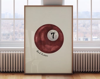 Vintage Pool Ball Print, Lucky Blue Abundance Wall Art, Retro Hand ...