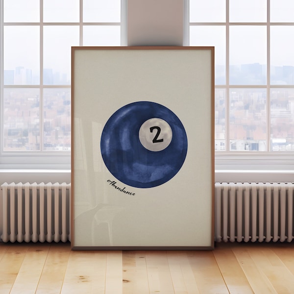Lucky 8 Ball Wall Art, Vintage Pool Ball Print, Sky Blue Pool Ball ...