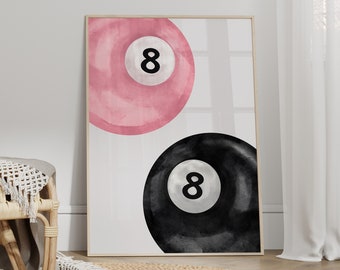 Vintage Pool Ball Print, Lucky 8 Ball Wall Art, Retro Hand Drawn Poster ...