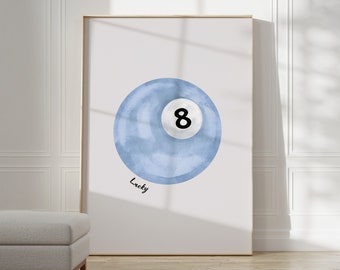 Vintage 8 Ball Print, Lucky Pool Ball Wall Art, Retro Hand Drawn Poster ...