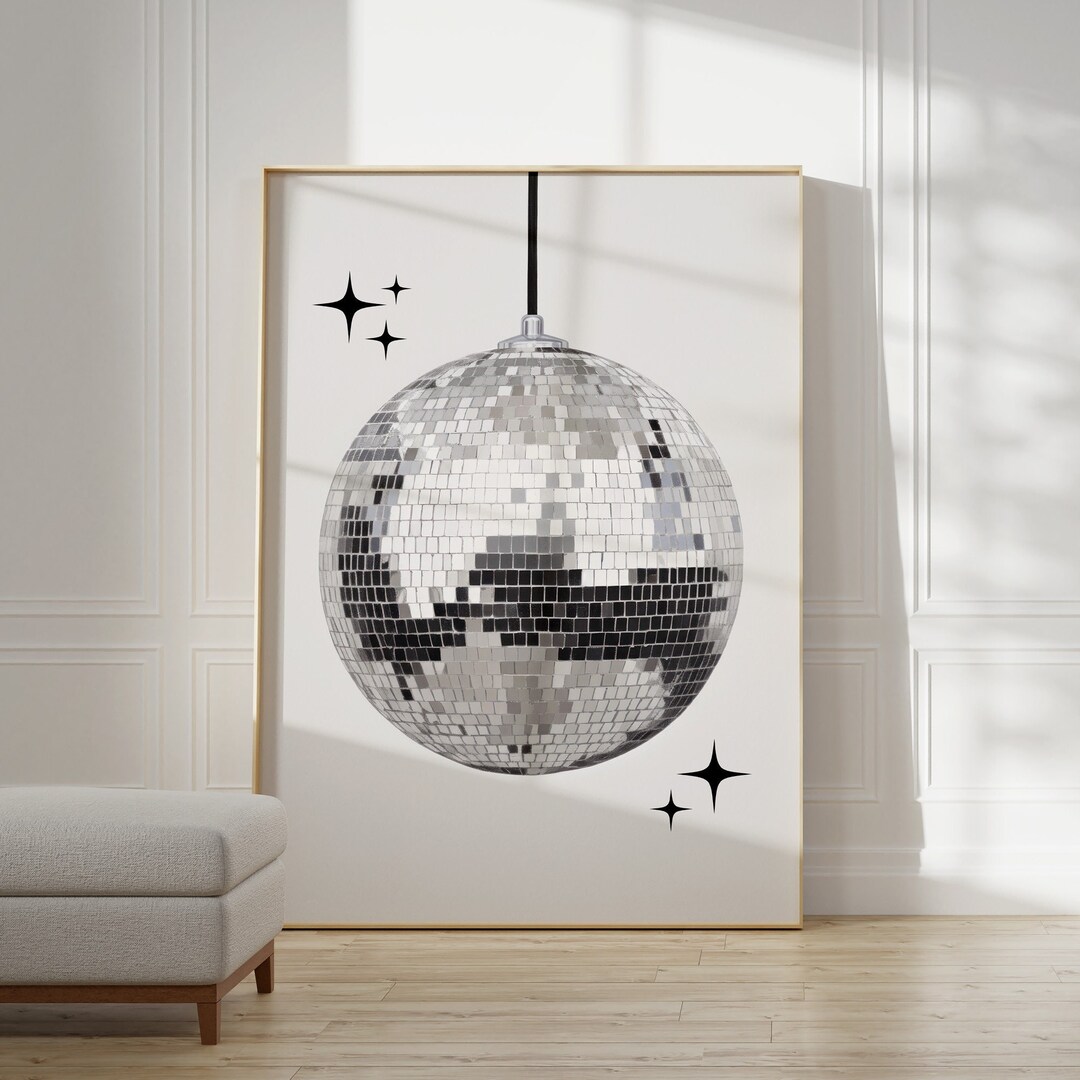 Retro Disco Ball Poster, Mirror Ball Wall Art, Vintage 70's Style Decor ...