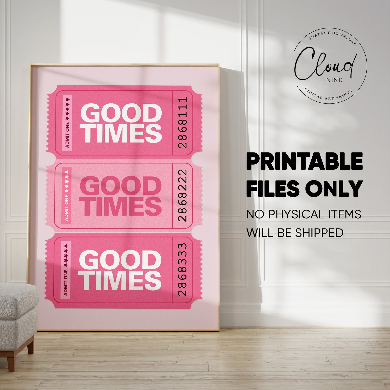 Pink Good Times Ticket Poster, Typography Wall Art Print, Retro Concert ...