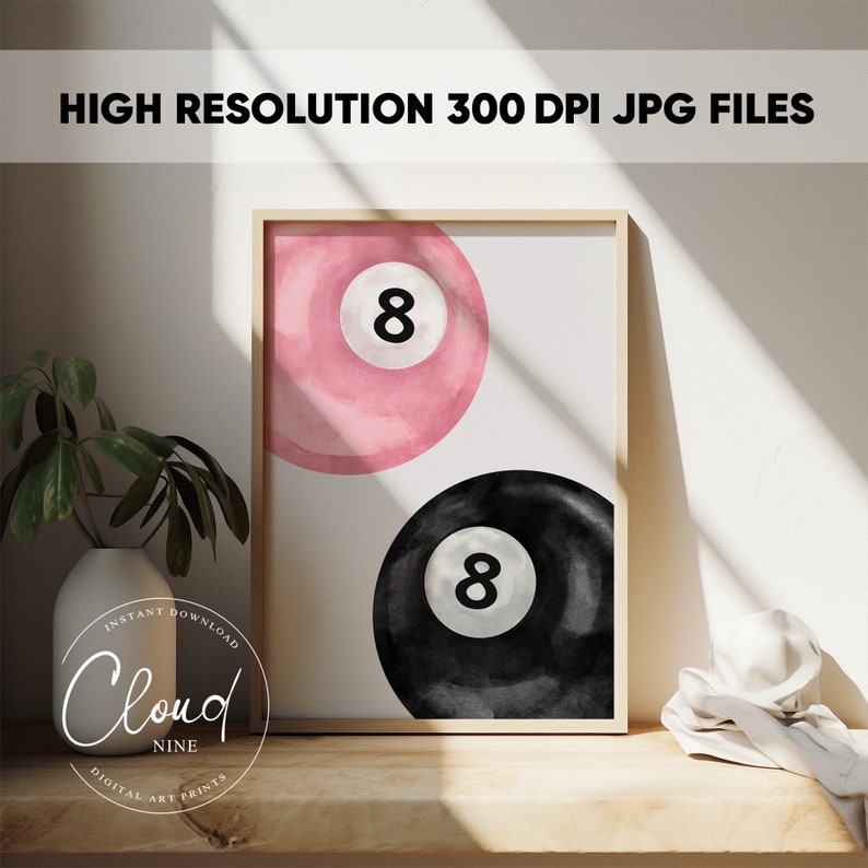 Vintage 8 Ball Print, Lucky Pool Ball Wall Art, Retro Hand Drawn Poster ...