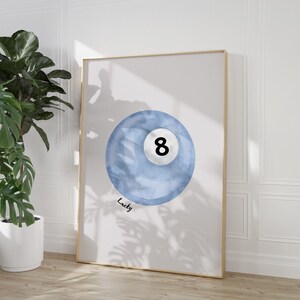 Lucky 8 Ball Wall Art, Vintage Pool Ball Print, Sky Blue Pool Ball ...