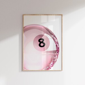 Pink Crystal Pool Ball Print, Lucky 8 Ball Wall Art, Retro Girly ...