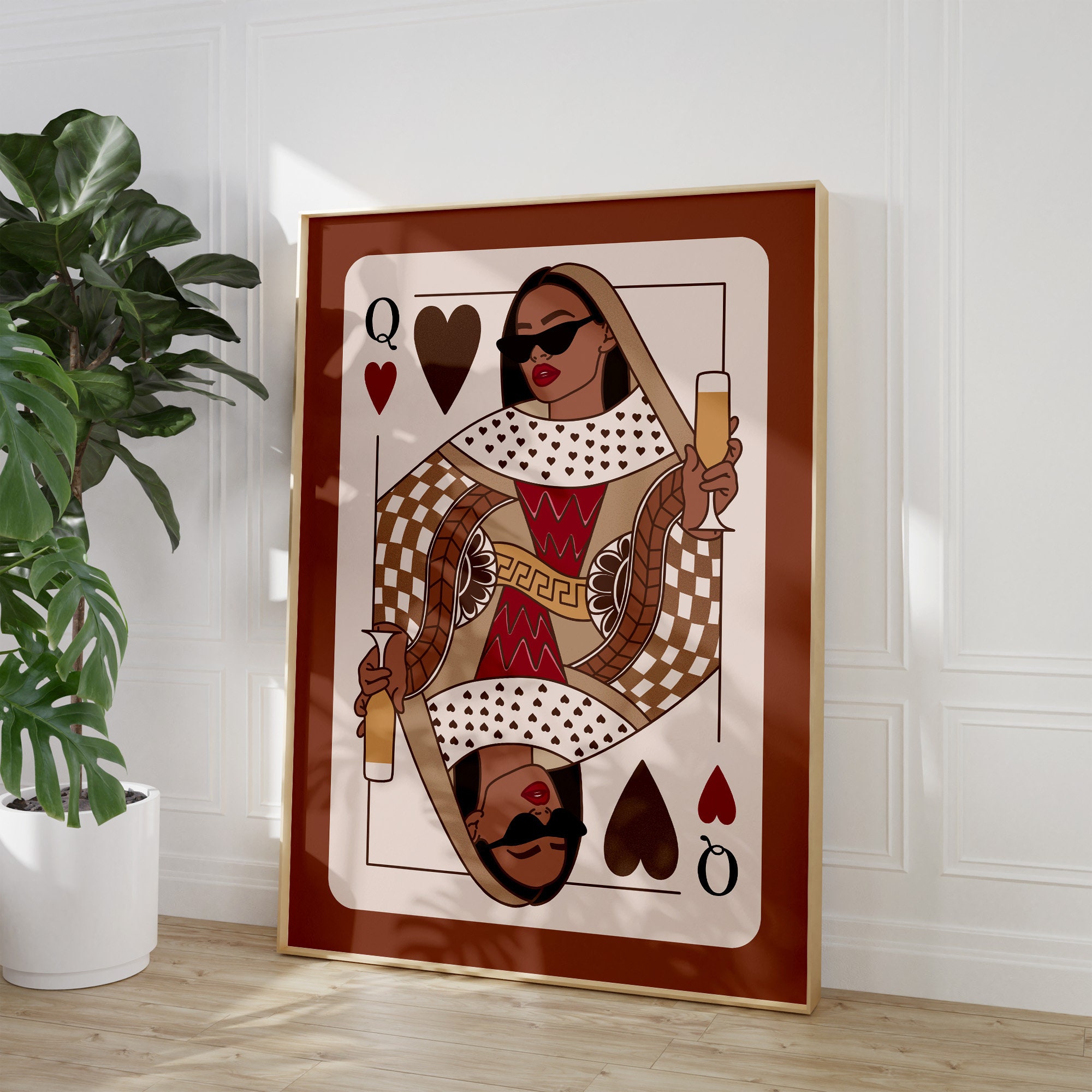 Black Queen of Hearts Playing Card Poster, Black Woman Wall Art Print ...
