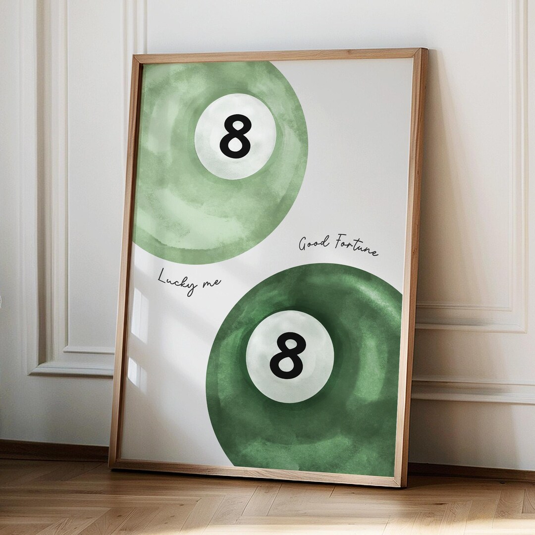 Vintage 8 Ball Print, Lucky Pool Ball Wall Art, Retro Hand Drawn ...