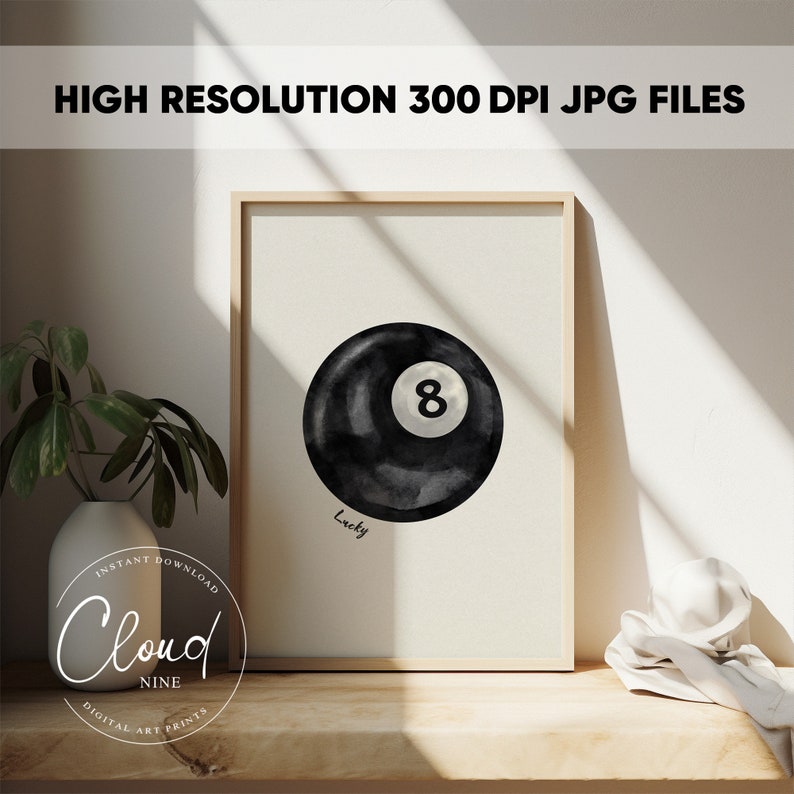 Vintage Pool Ball Print, Lucky 8 Ball Wall Art, Retro Hand Drawn Poster ...