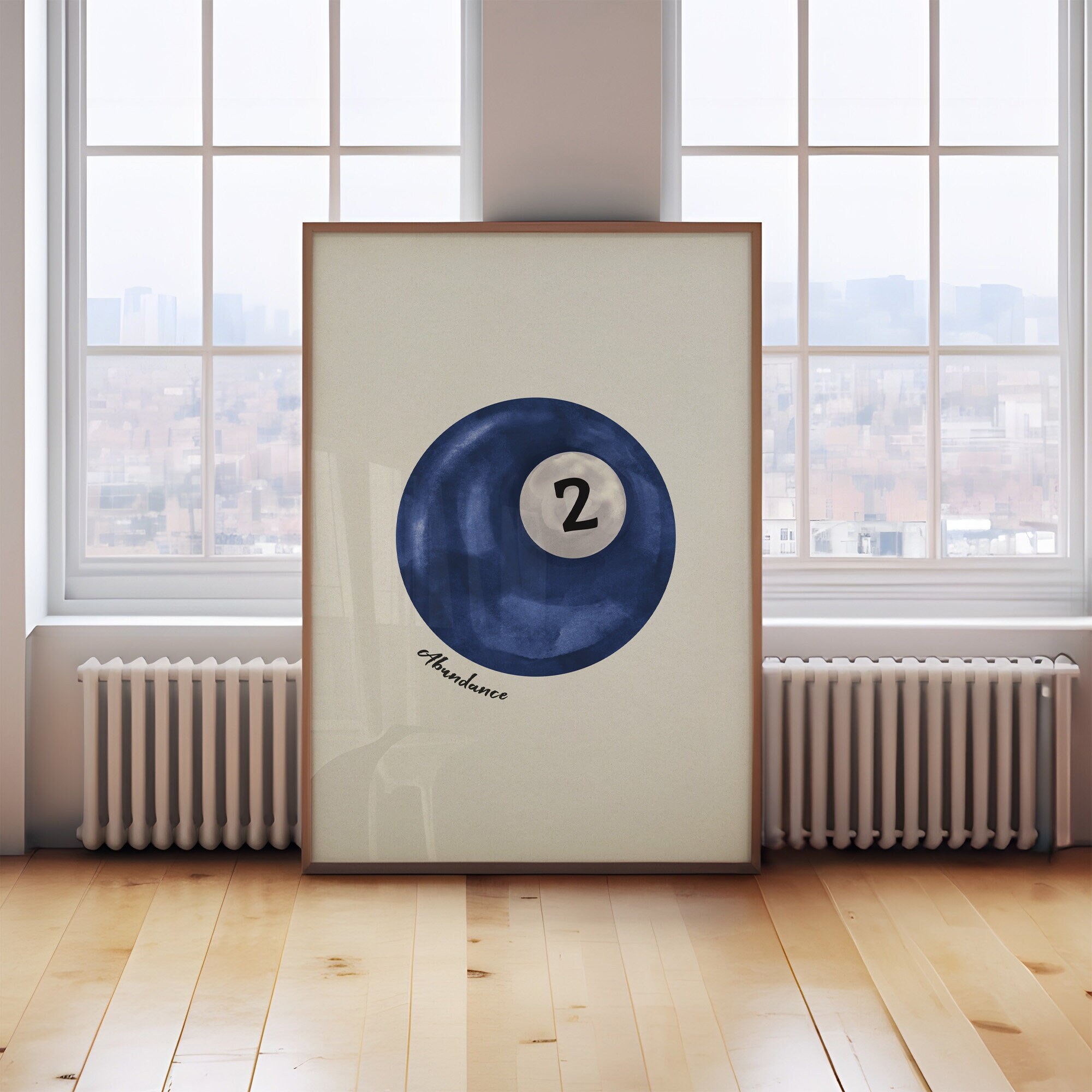 Vintage Pool Ball Print, Lucky Blue Abundance Wall Art, Retro Hand ...