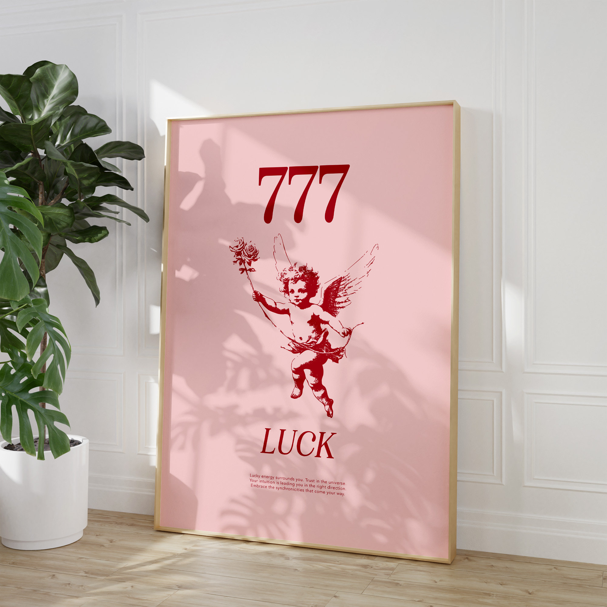 Angel Number 777 Poster, Lucky Affirmations Wall Art, Retro Bar Cart ...