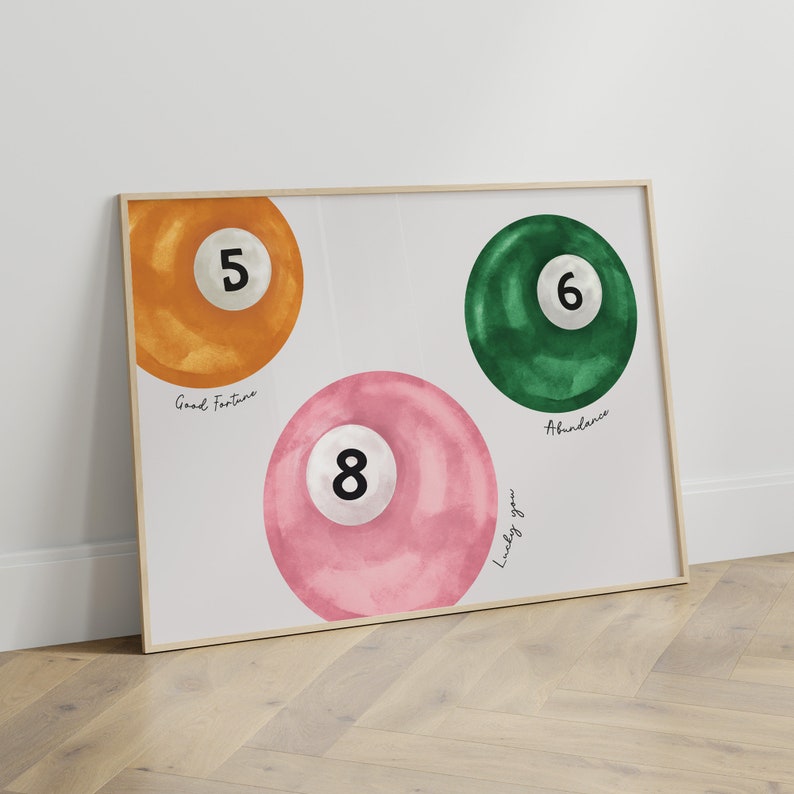 Vintage 8 Ball Print, Lucky Pool Ball Wall Art, Retro Hand Drawn Poster ...