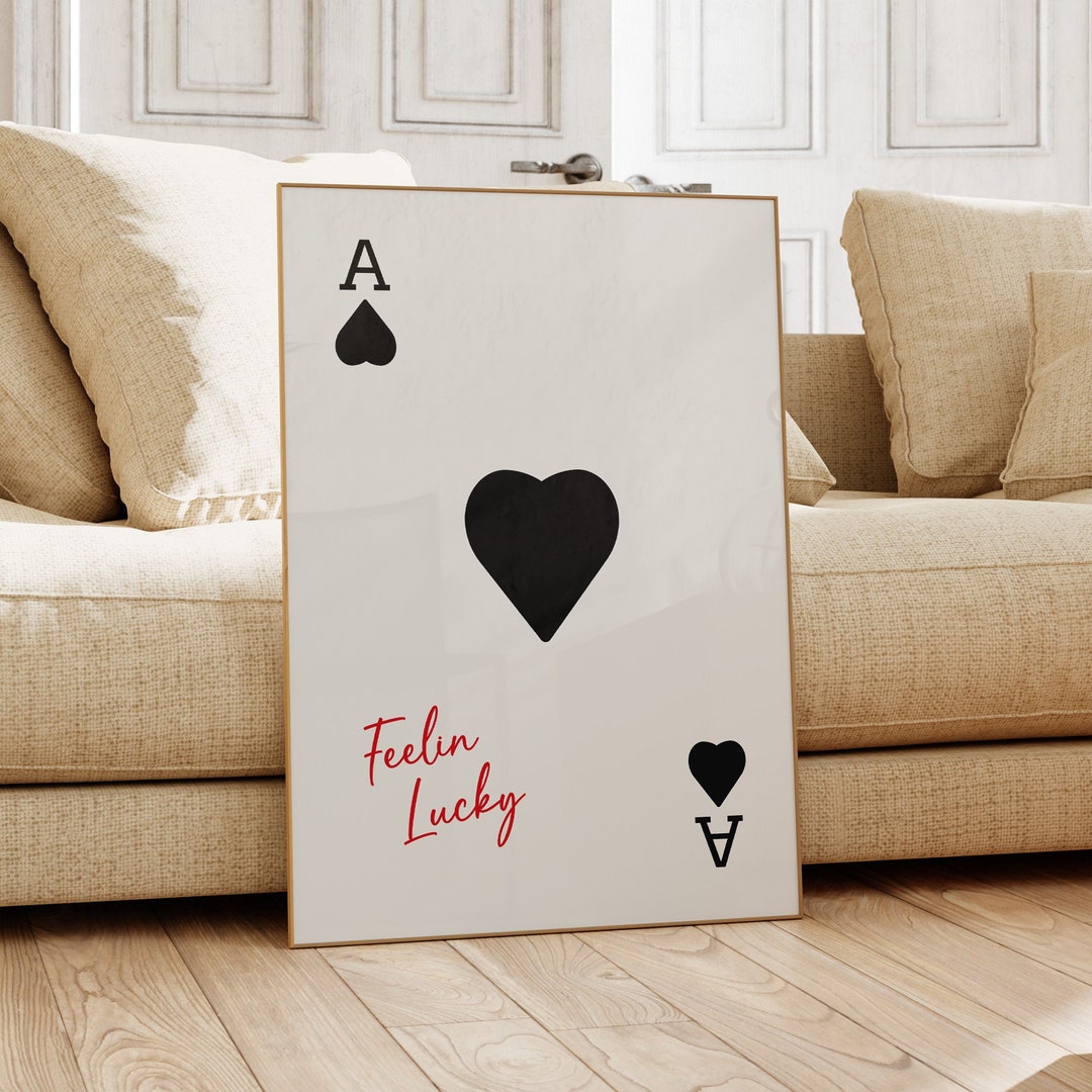 Playing Card Poster, Lucky Ace of Hearts Wall Art Quote Prints, Retro ...