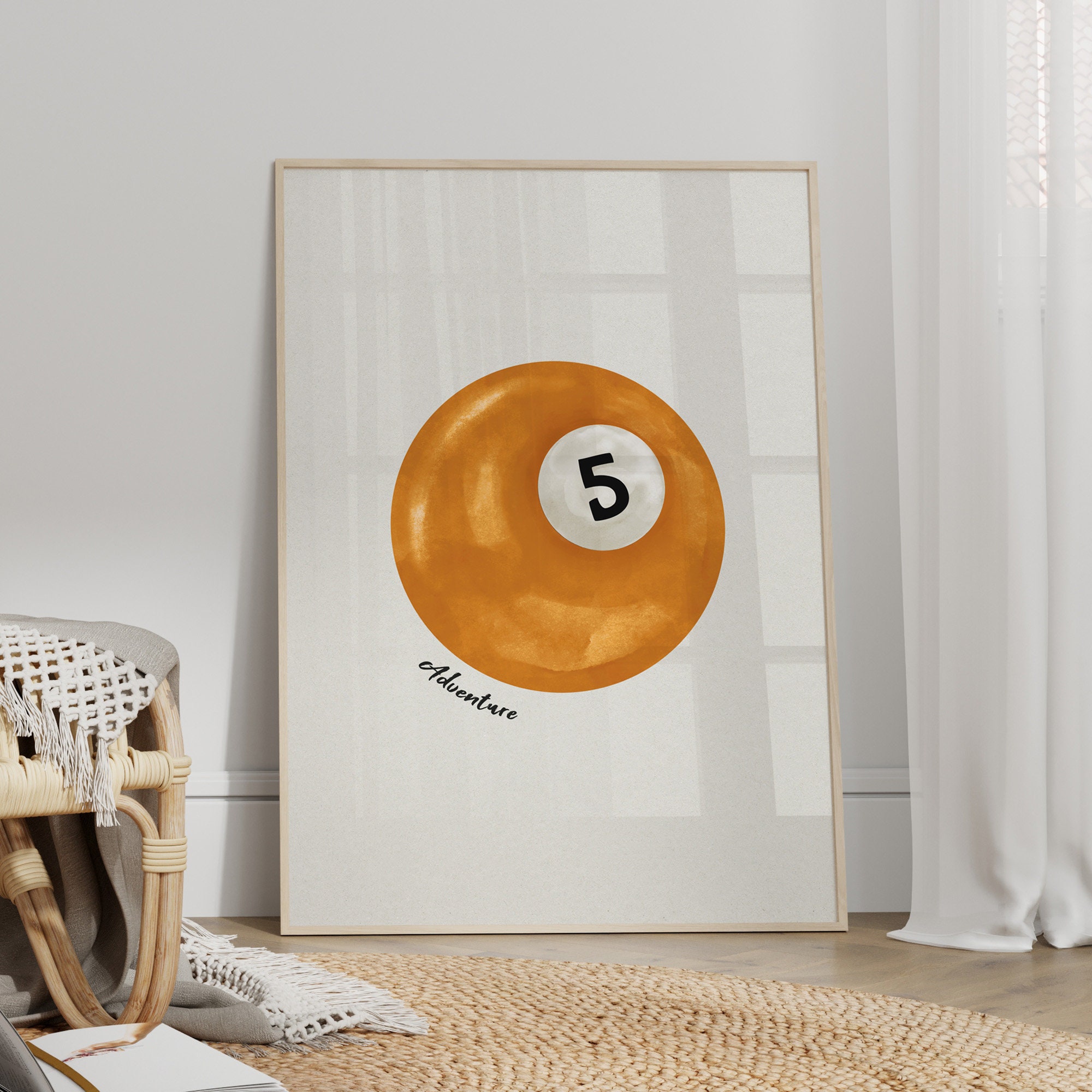Vintage Pool Ball Print, Lucky Orange Adventure Wall Art, Retro Hand ...