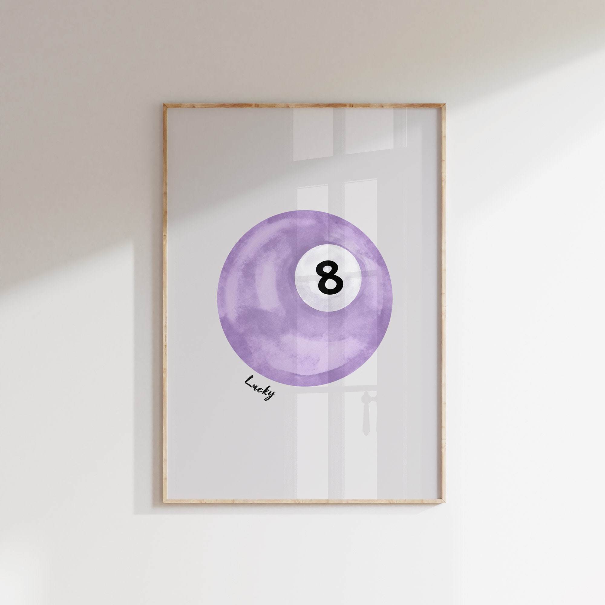 Vintage Pool Ball Print, Lucky 8 Ball Wall Art, Violet Purple Pool Ball ...